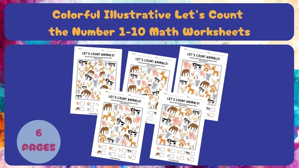 Kindergarten Number Worksheets - White Colorful Let's Count Animals ...