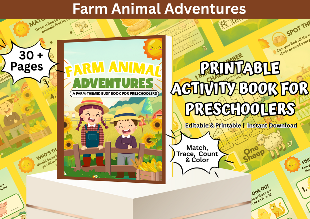 Farm-Themed Printable Busy Book for Ages 3–5 | 30+ Pages of Learning Fun