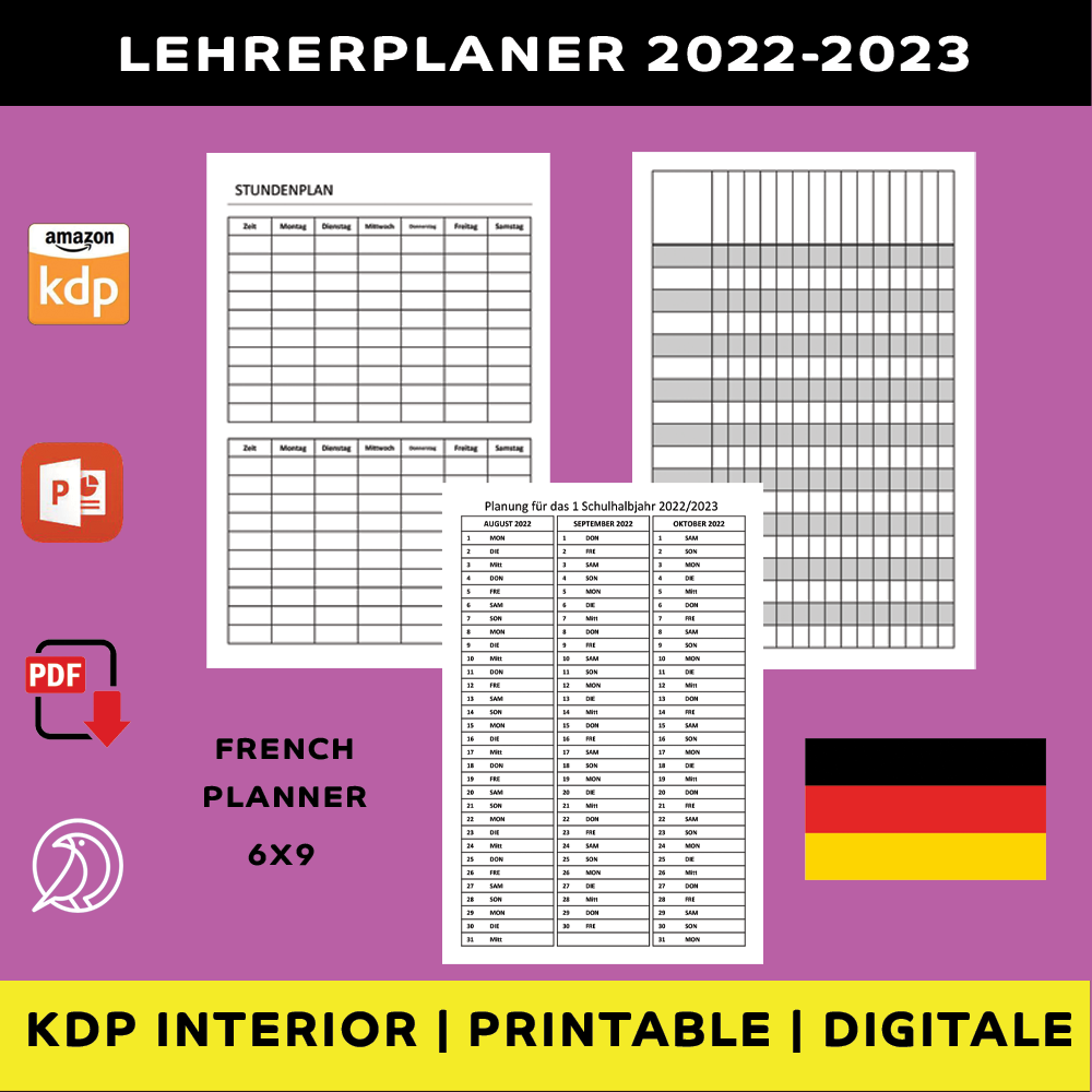 Lehrerplaner 2022-2023 - Germany Teacher Planner - KDP Interior Template