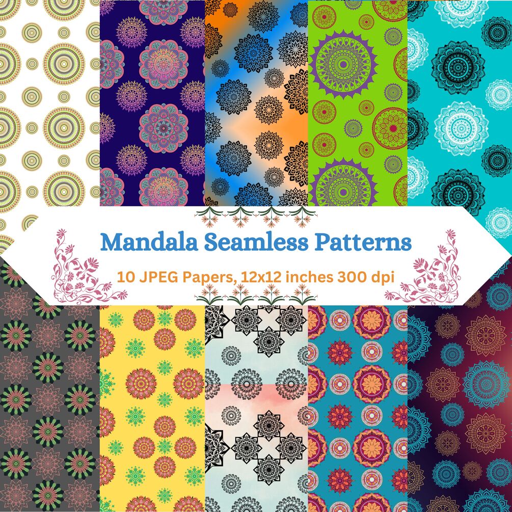 Mesmerizing Mandala Vintage Digital Paper Pack - Set of 10 Seamless ...