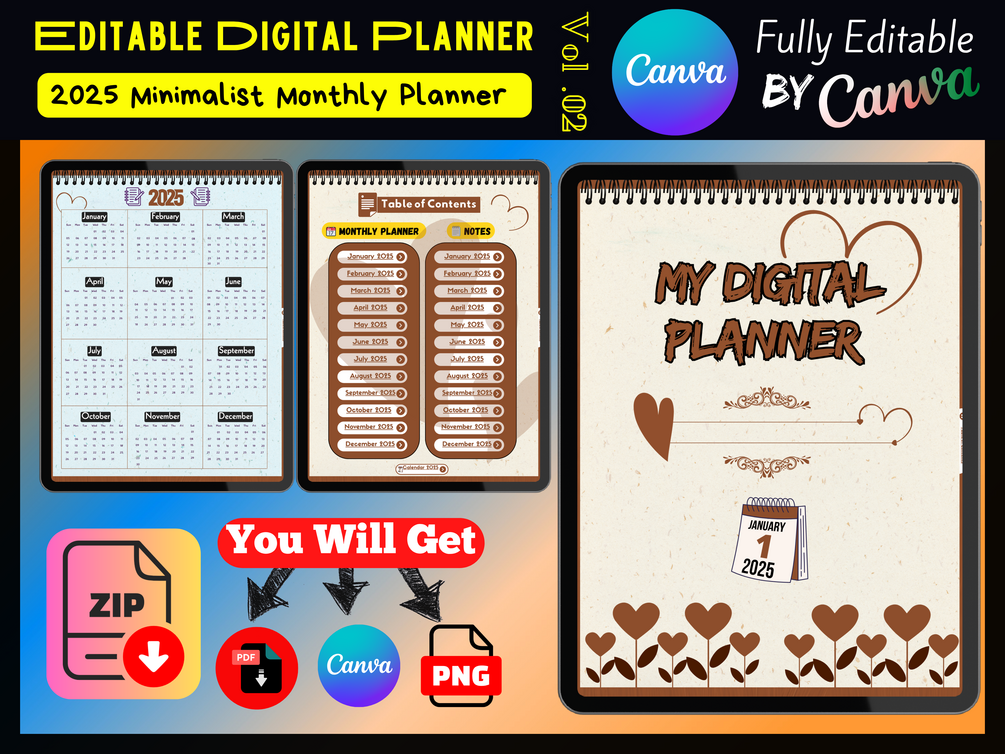 Editable Digital Planner V2 – 2025 Monthly Planner | Canva + PDF ...