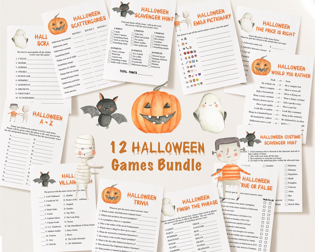 12 Halloween Games Bundle Printables