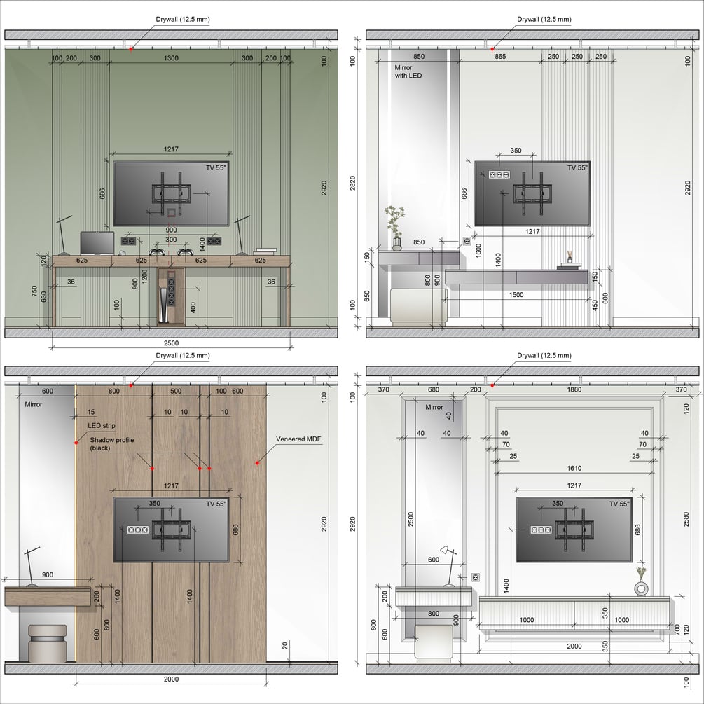 50 Interior wall elevation sections for AutoCAD