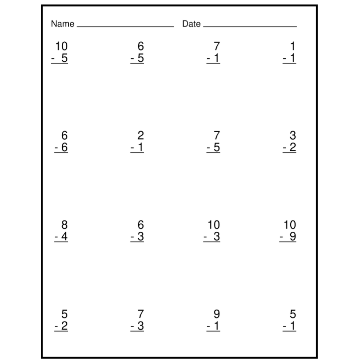 Free subtraction 0-10