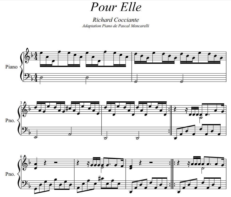 Richard Cocciante - Pour Elle - Piano Solo
