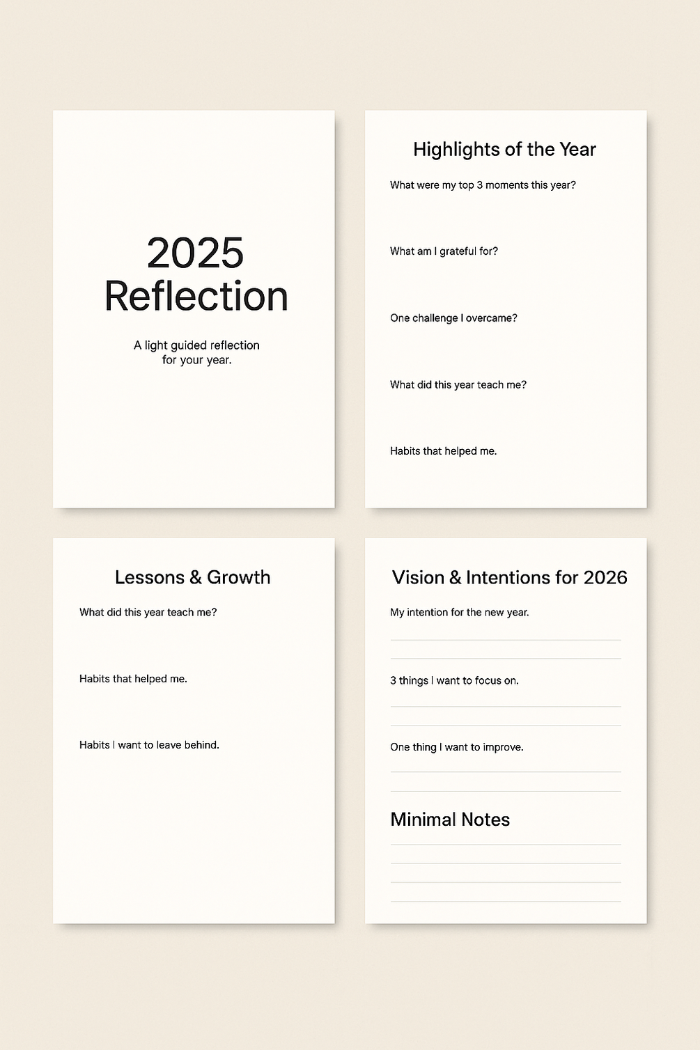 Minimal 2025 Year-End Reflection Journal (5 Pages) — Printable ...