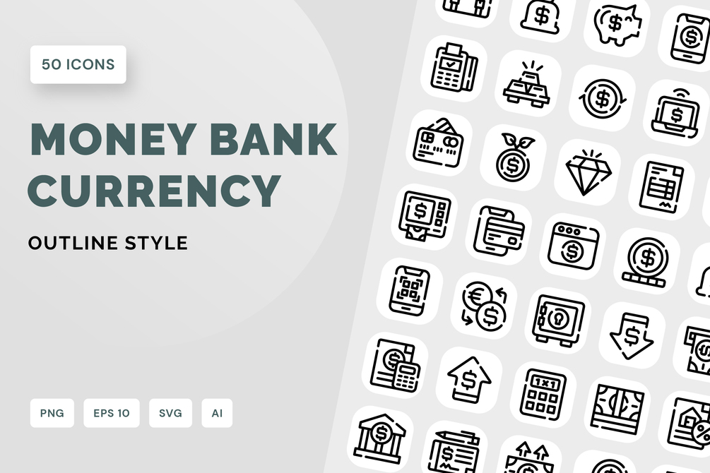 Money, Bank, & Currency Outline Style