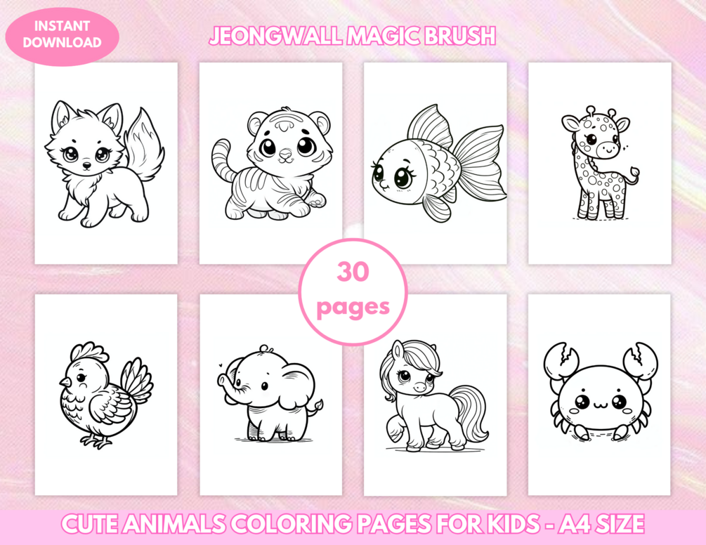 Cute Animals Coloring Pages - A4 Printable