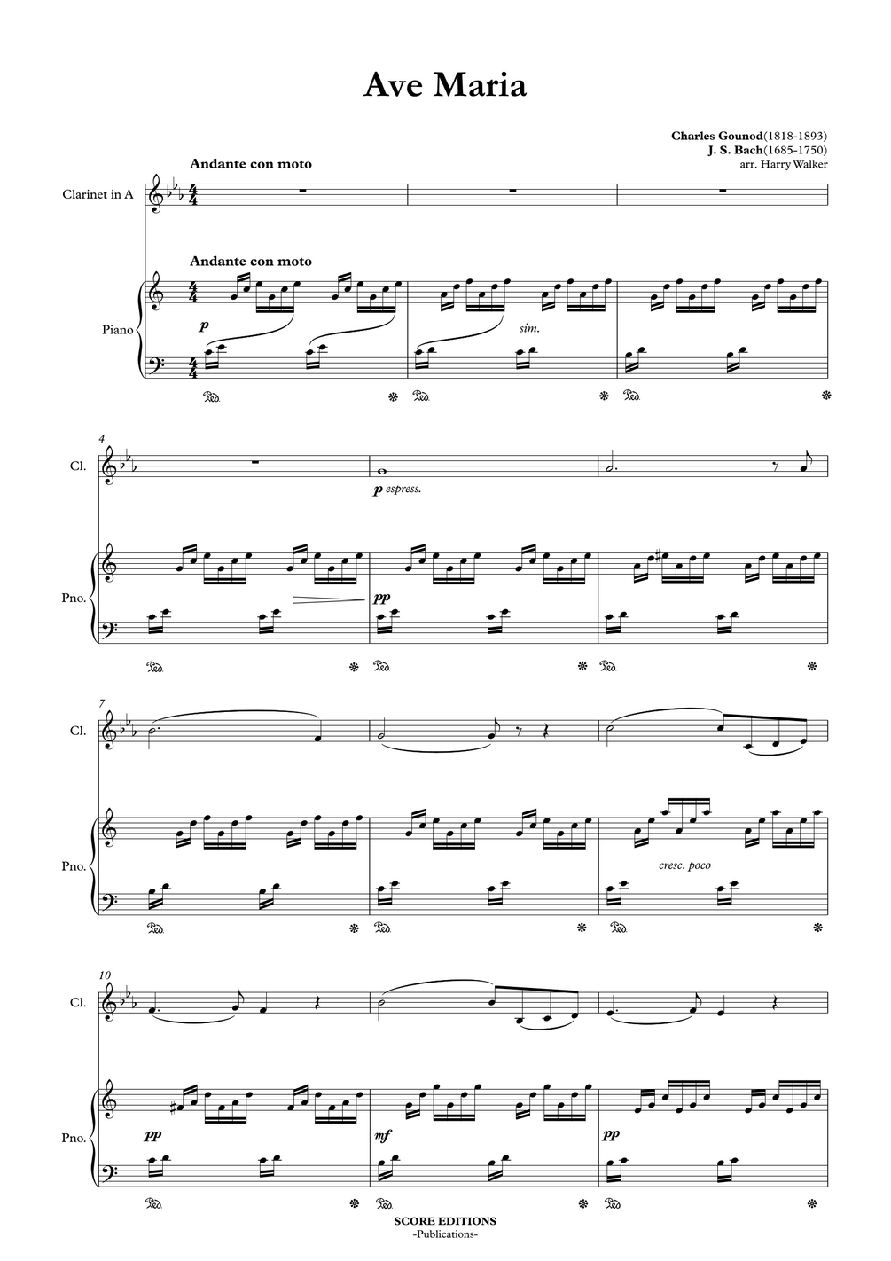 Ave Maria – Gounod/Bach for Clarinet in A and Piano