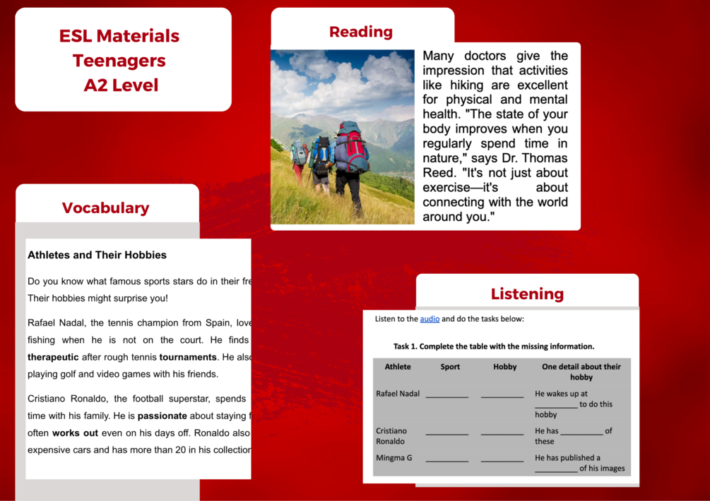 ESL Materials A2 Level Teenagers Hobbies Topic