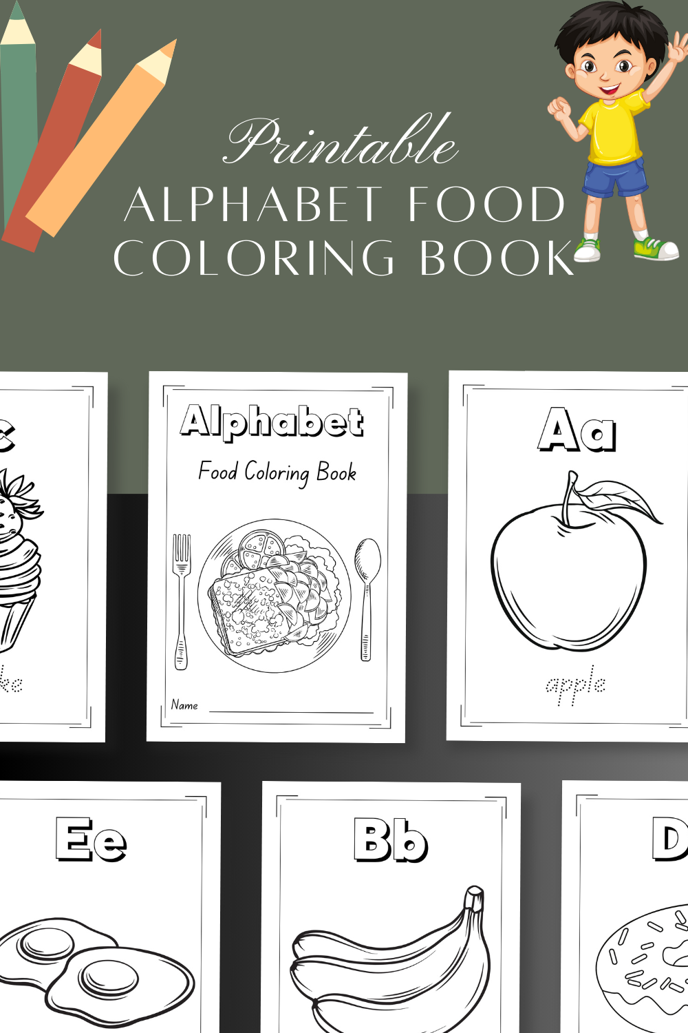Printable Alphabet food coloring book for kids