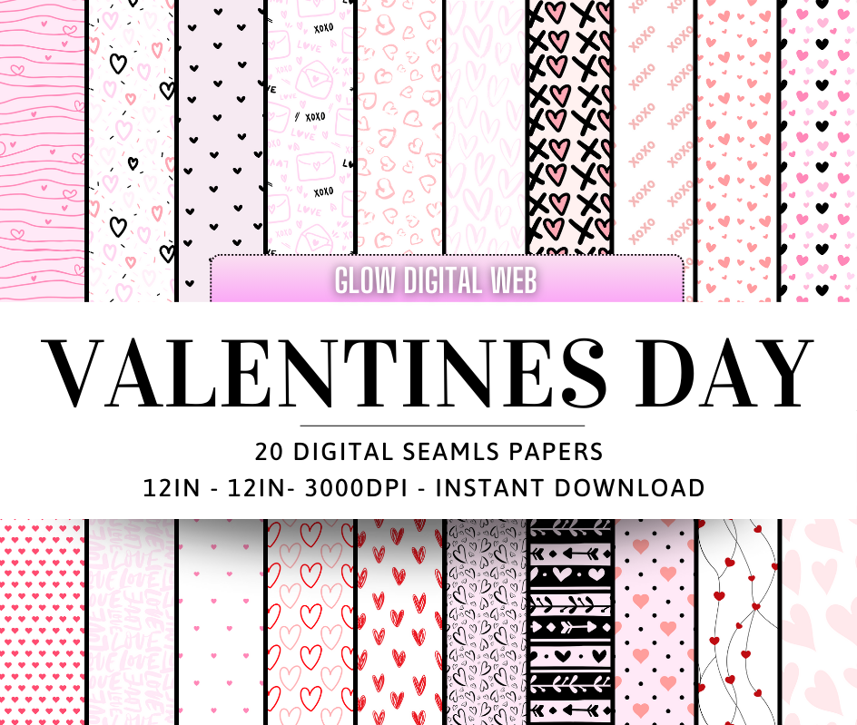 20 Valentine Themed Digital Papers, Seamless Commercial Use Instant ...