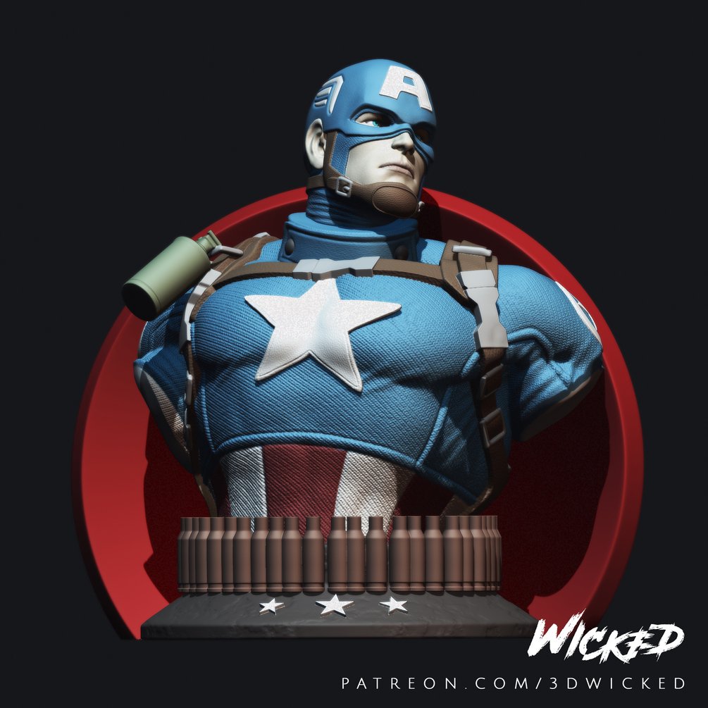 Wicked Marvel Avengers Captain America 3d Bust: STL ready for printing