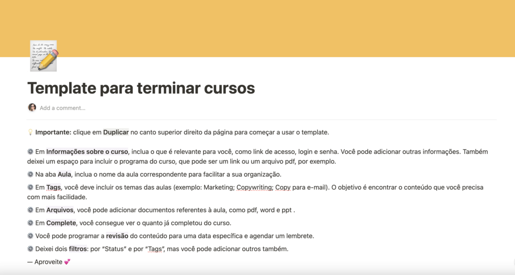 💪Template para você terminar os cursos que começa [Redator PRO]