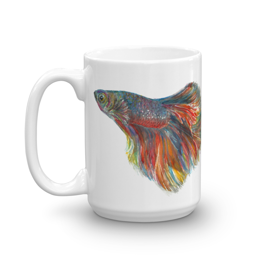 15oz coffee mug with rainbow betta fish