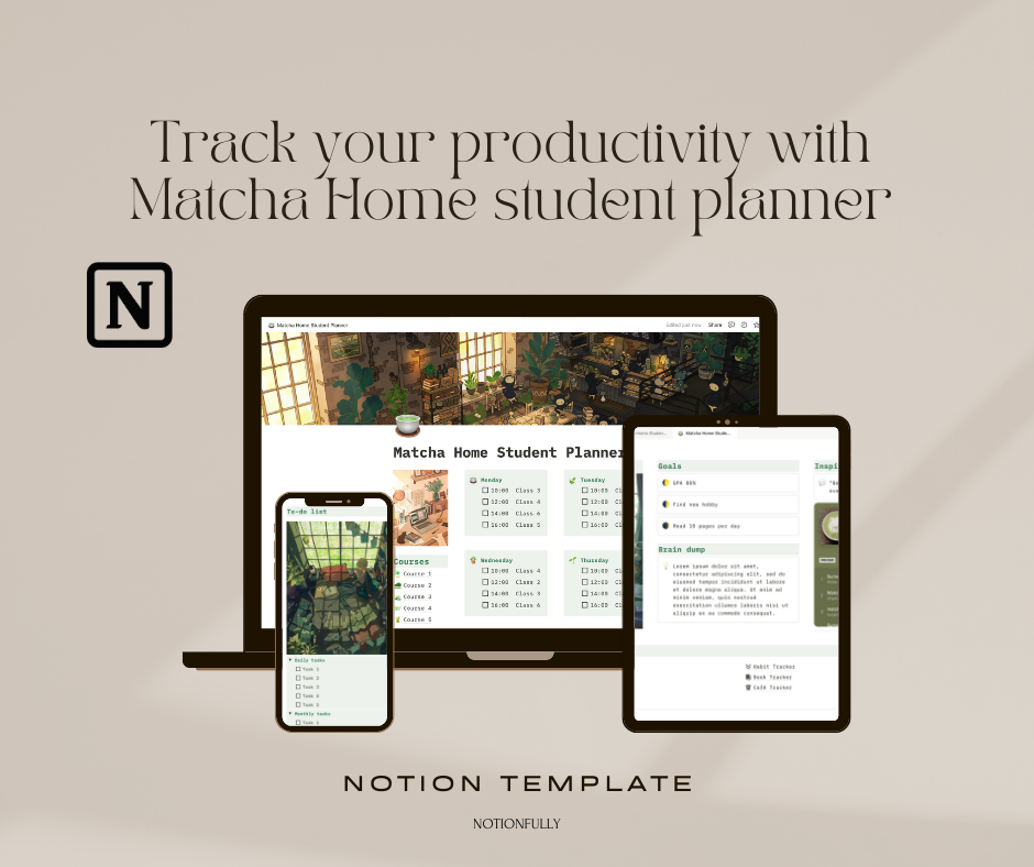 Student Planner ,,Matcha Home" Notion Template