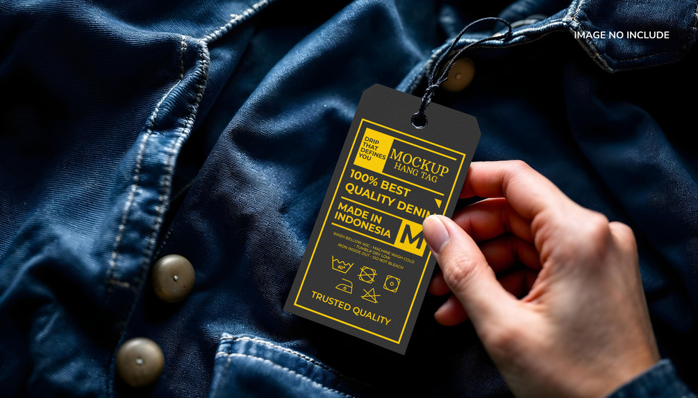 Realistic Black Hang Tag Mockup – Denim Jacket Edition