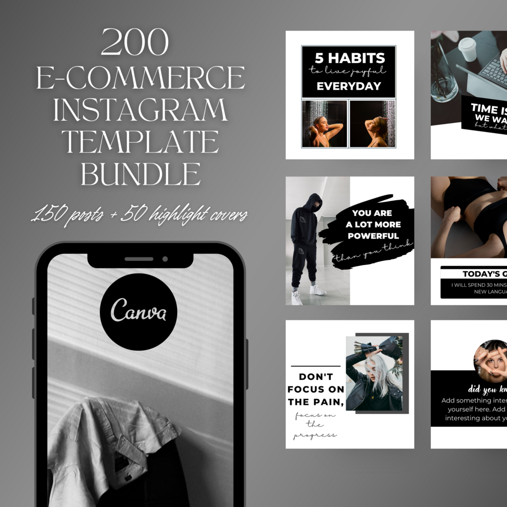 200 Black Instagram Templates | Instagram Template Black White | E ...