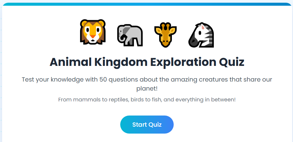 50 Question Animal Kingdom Exploration Quiz