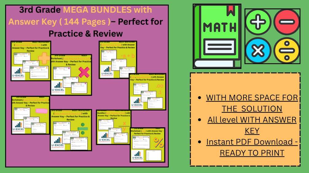 3rd Grade Mega Operations Bundles with answer key - Perfect for ...