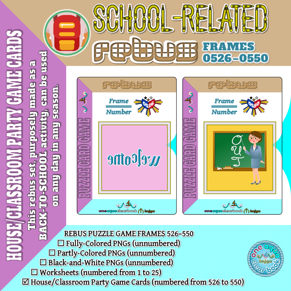 SCHOOL-RELATED Rebus Puzzle Party Game Cards 526–550