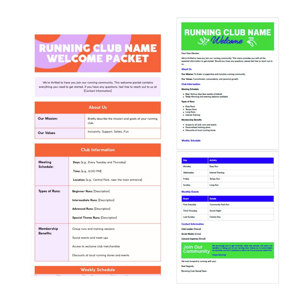 Running Club Welcome Packet (Editable)
