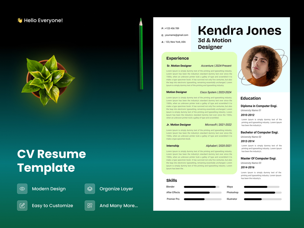 Resume / CV Template - Kendra Jones (Free Download)