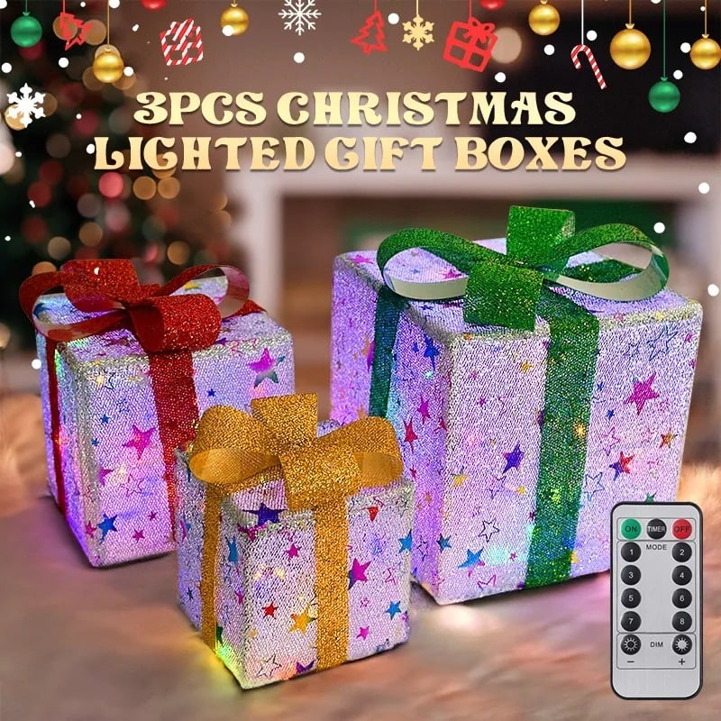 3PCS Christmas lighted gift boxes