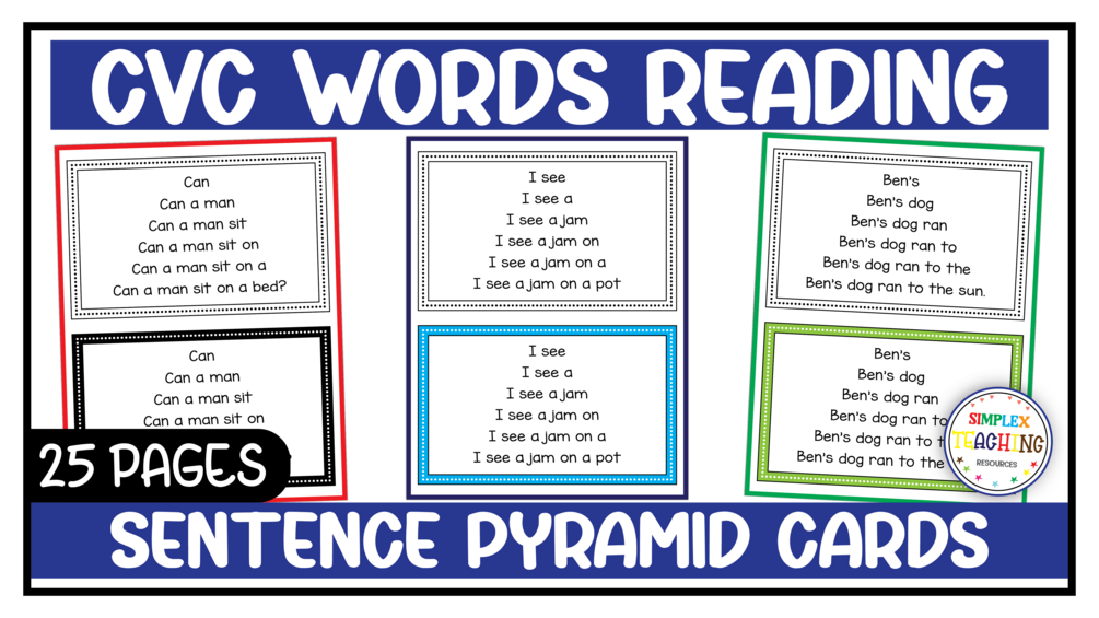 CVC Sentence Pyramid Cards – Decodable Reading Fluency Practice