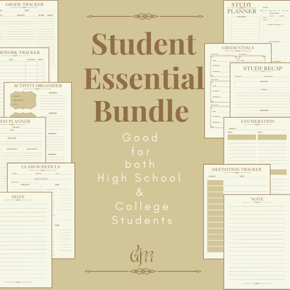 Student Essential Bundle printable study planner recap essay ...
