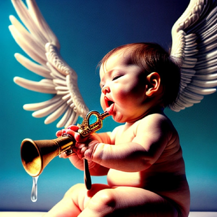 A BABY ANGEL WITH A MUSICAL INSTRUMENT