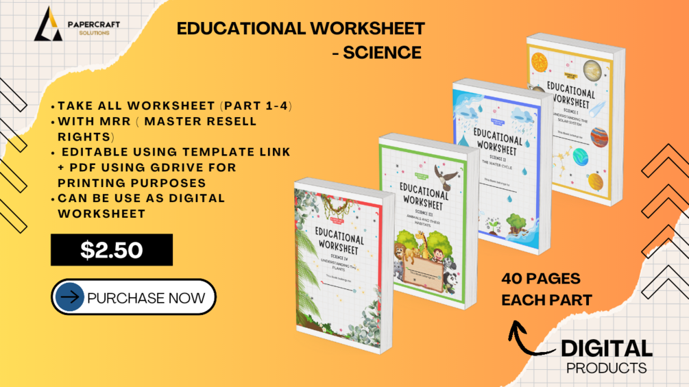 EDUCATIONAL WORKSHEET - SCIENCE (PART 1-4 - 150 ITEMS EACH PART) WITH MRR