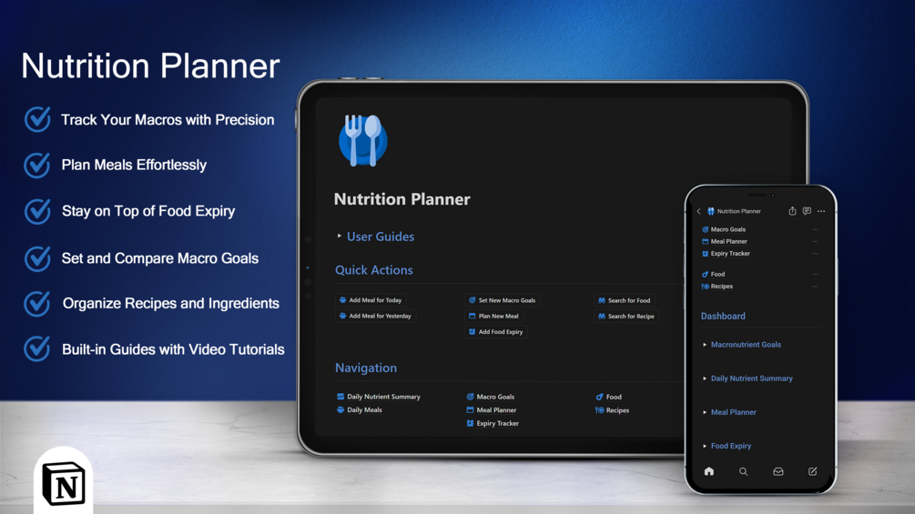 Nutrition Planner Notion | Macros, Meals & Expiry Tracker