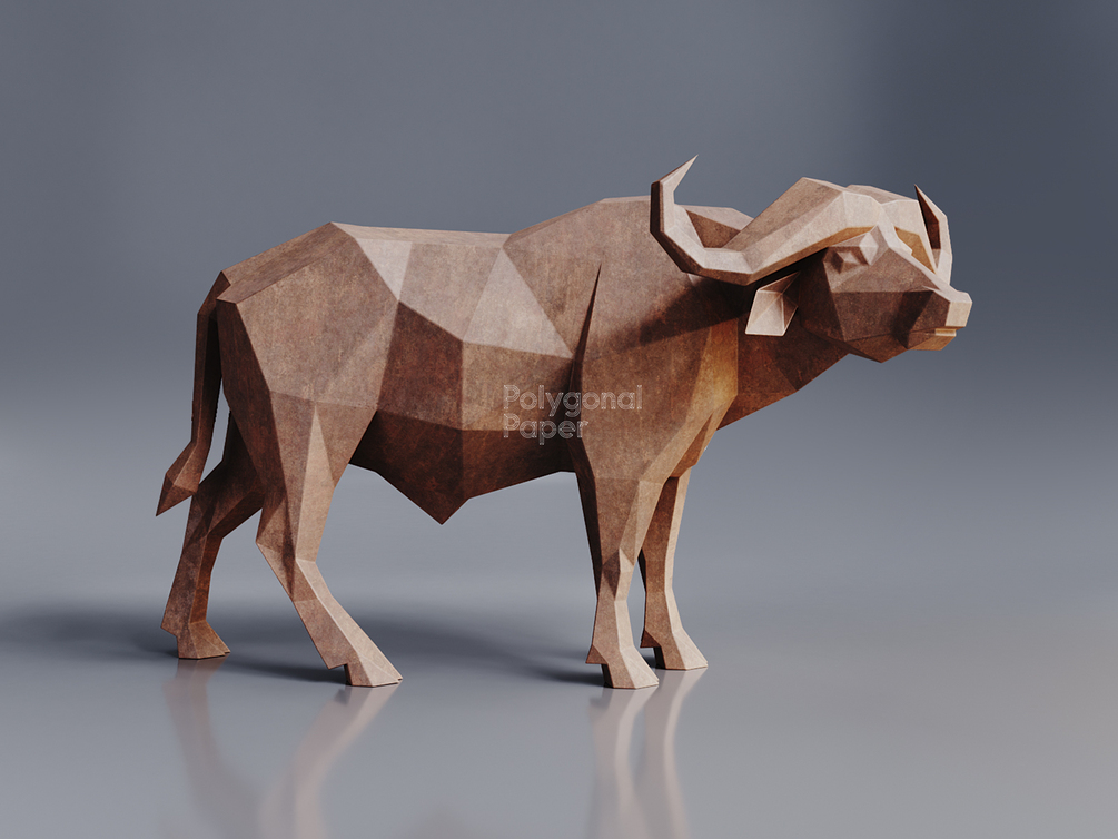 African Buffalo: Drawings for Laser Cutting and Welding. Polygonal Low ...