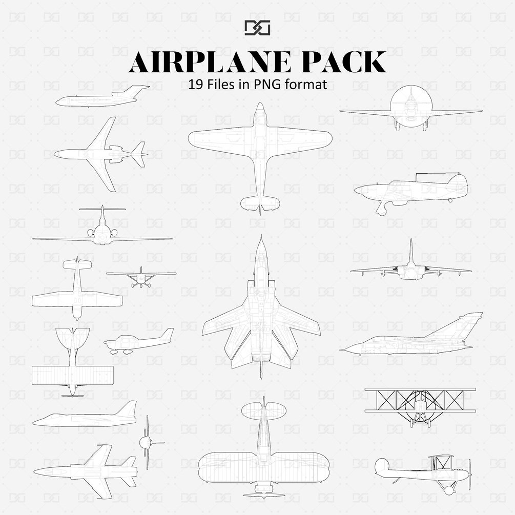 19 Vector Airplane Linework Pack + DWG