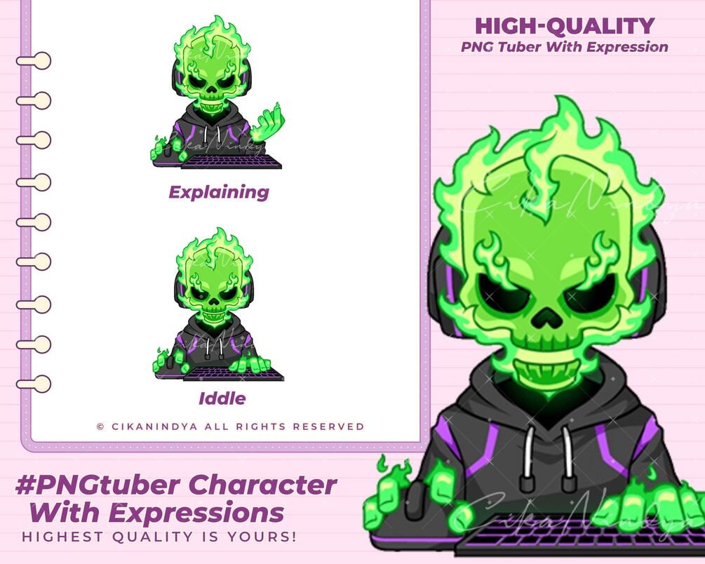 Enhance Your Streams with PNG Tuber Green Fire Skull Characters ...
