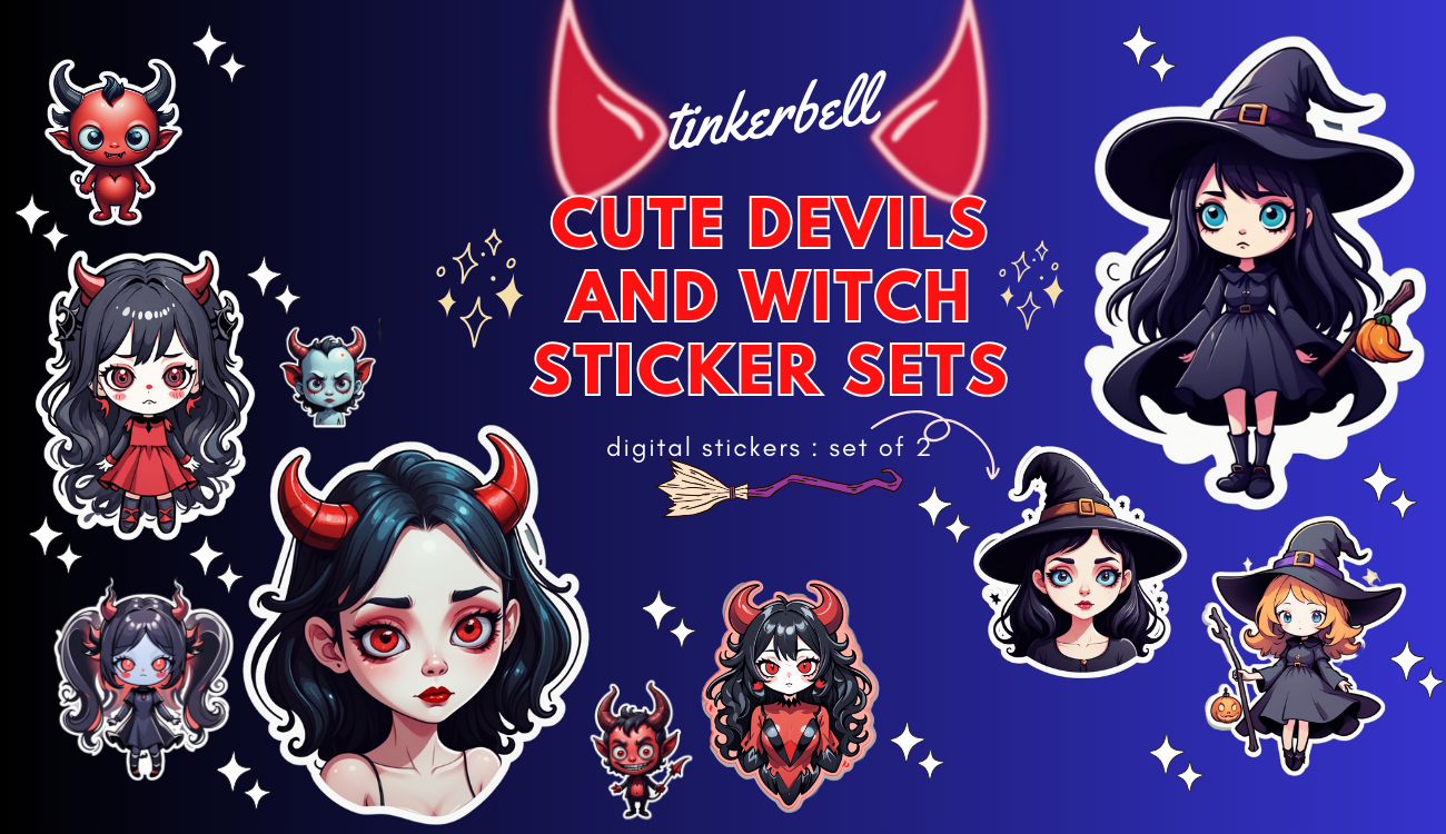 "Cute devils and witch" digital stickers
