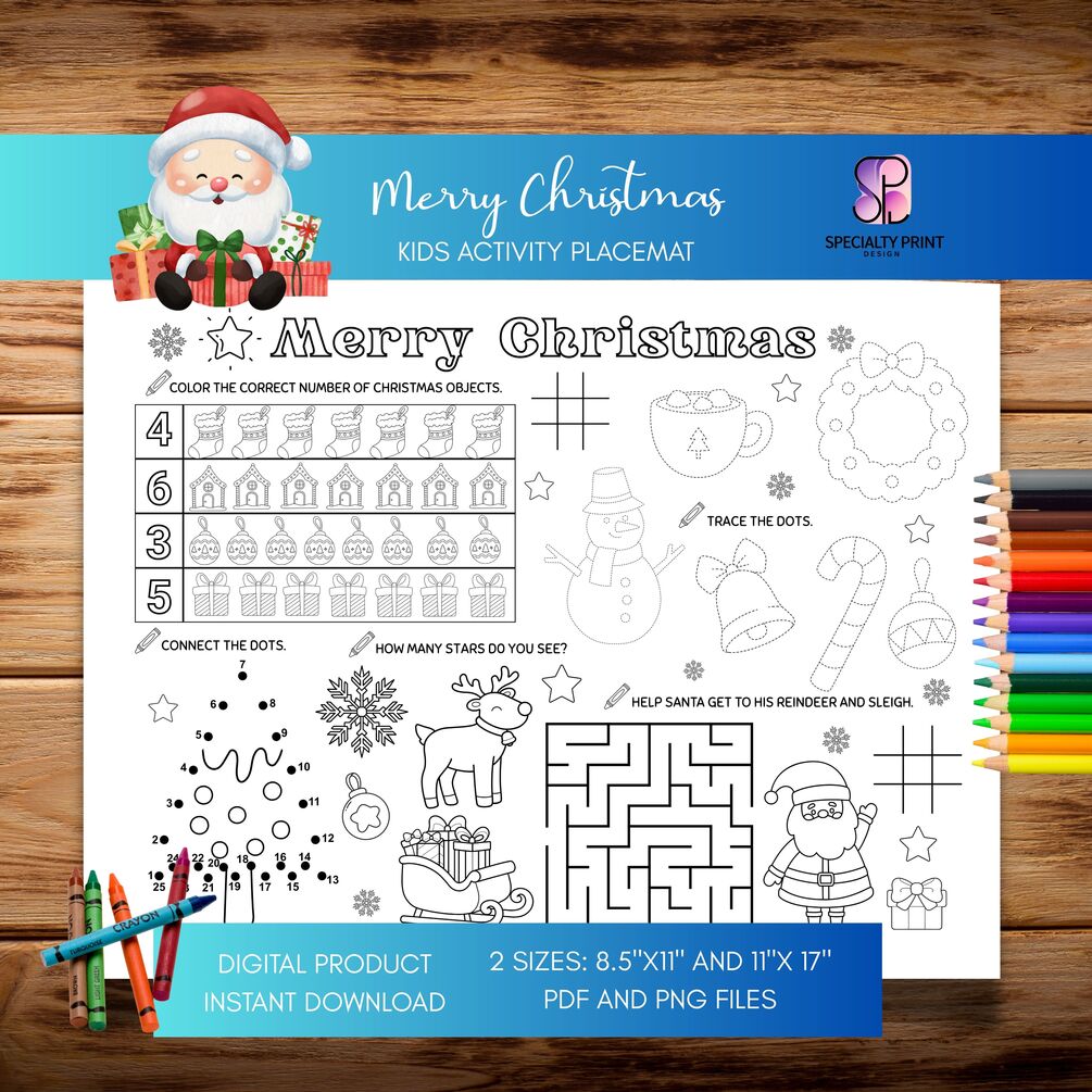 Printable Christmas Kids Activity Placemat | Holiday Games