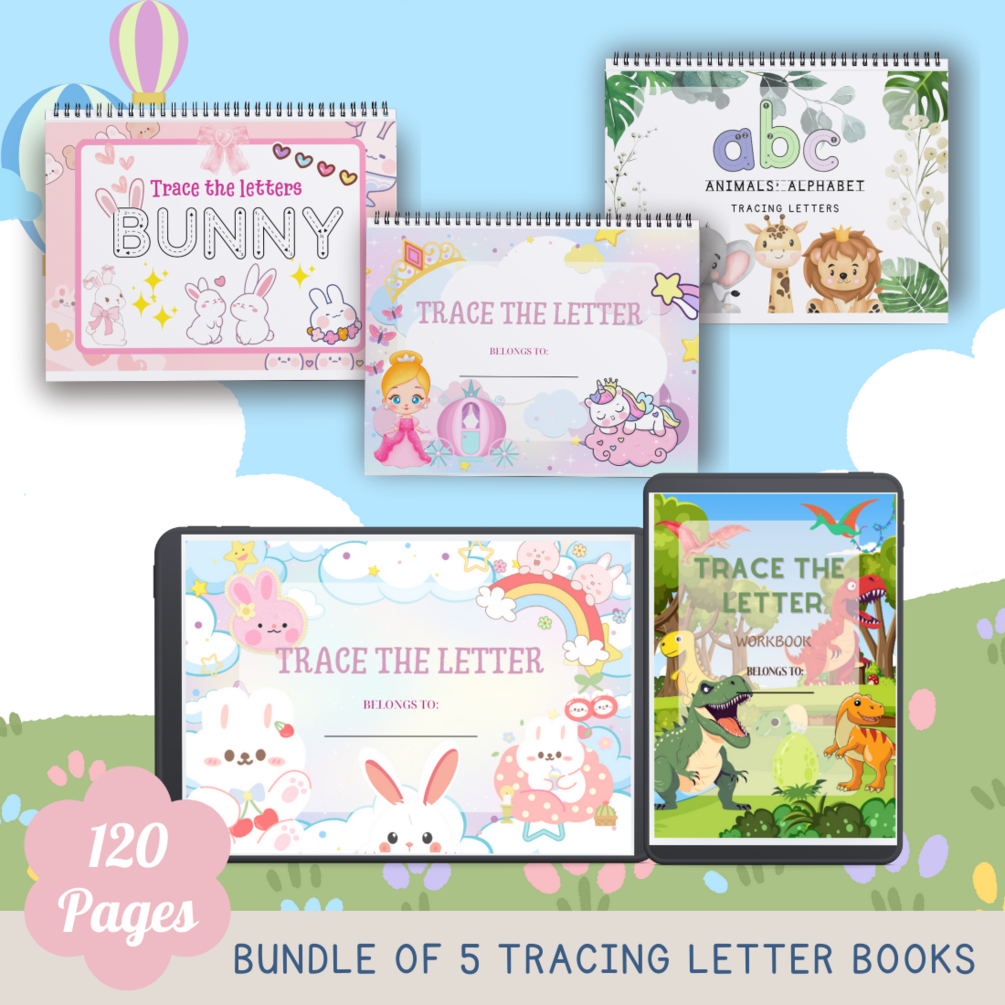 Bundle of 5 Tracing Letter Books For Kids