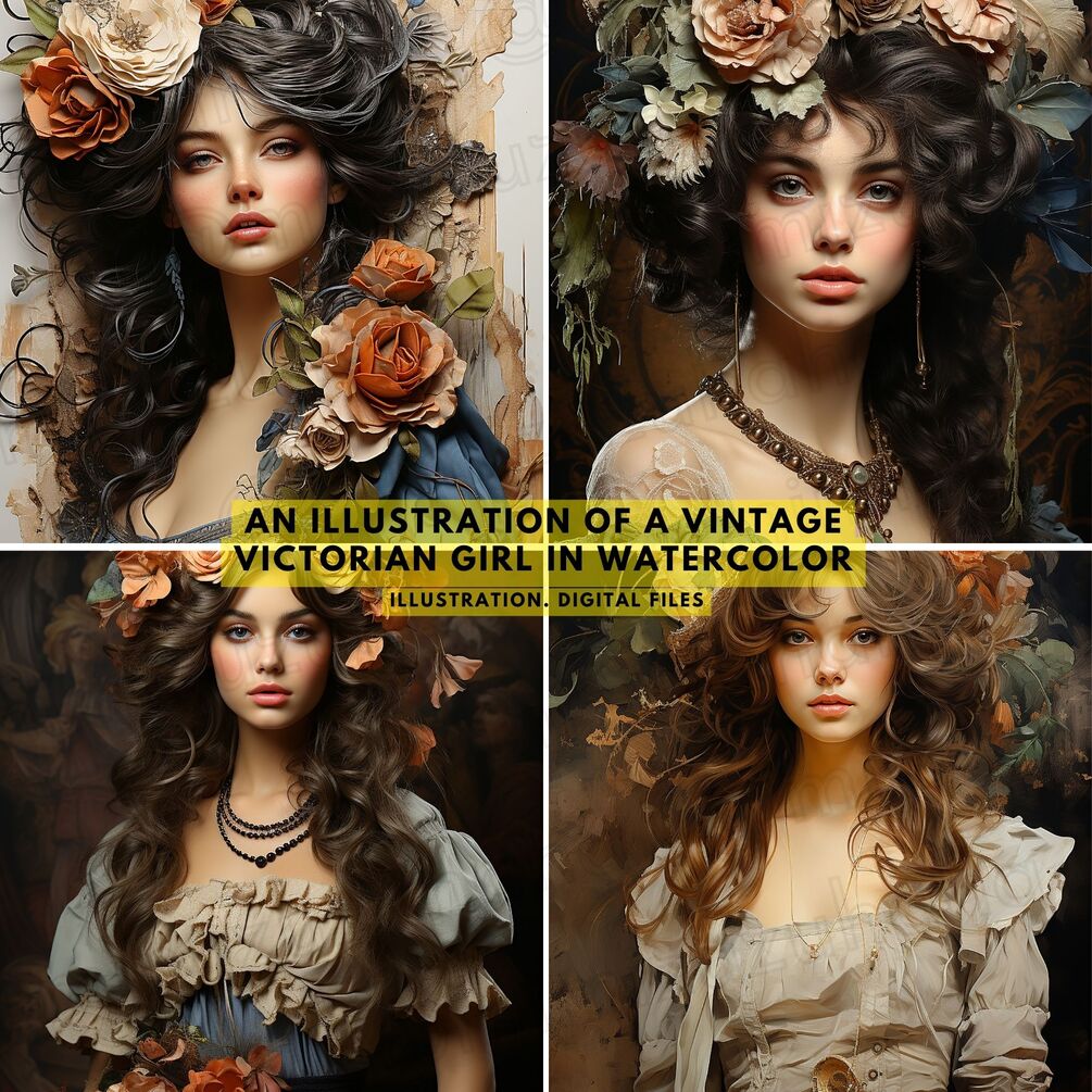 An illustration of A Vintage Victorian Girl In Watercolor. Digital ...