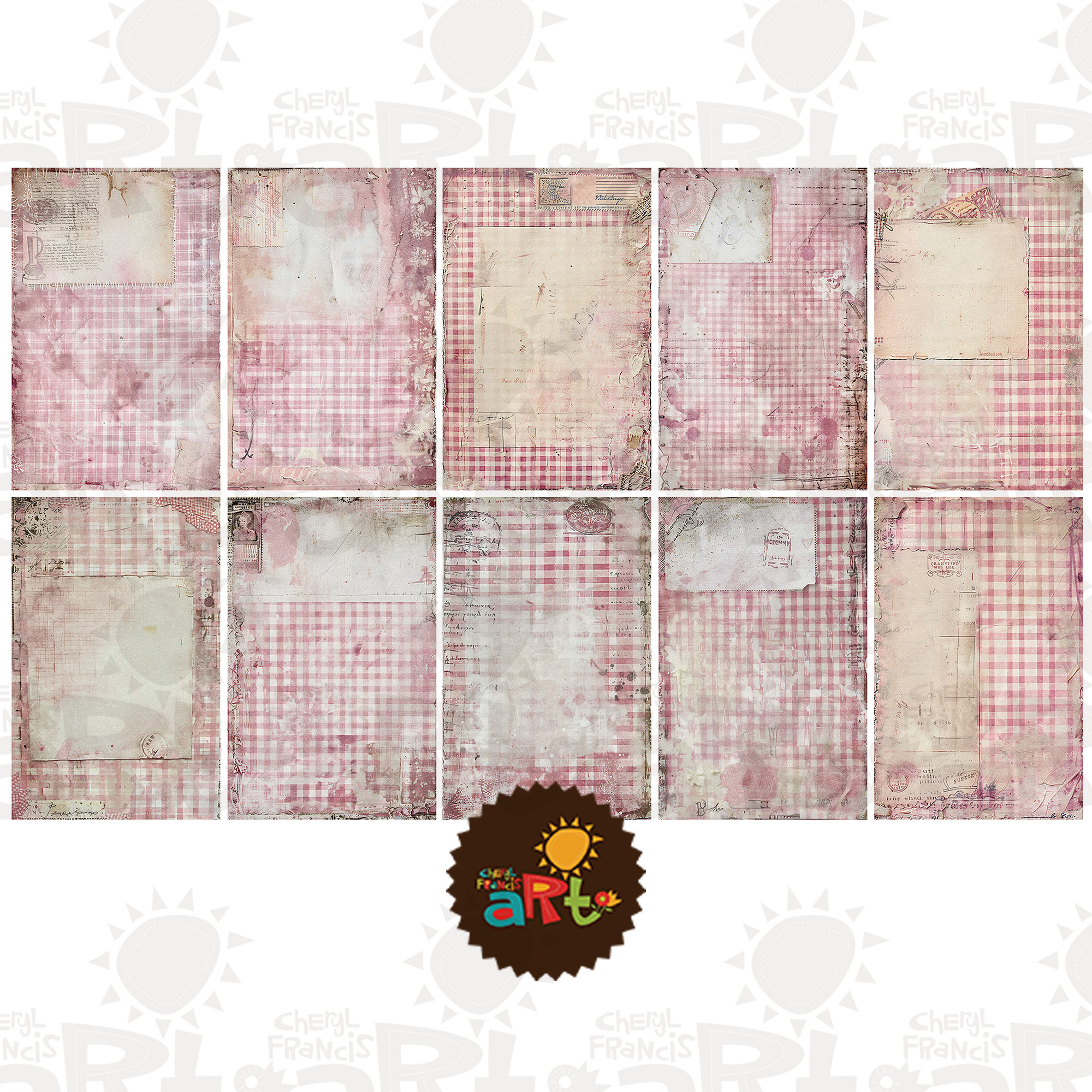 20 pc Shabby Pink Checks Ephemera Collage Paper Printable Junk Journal ...