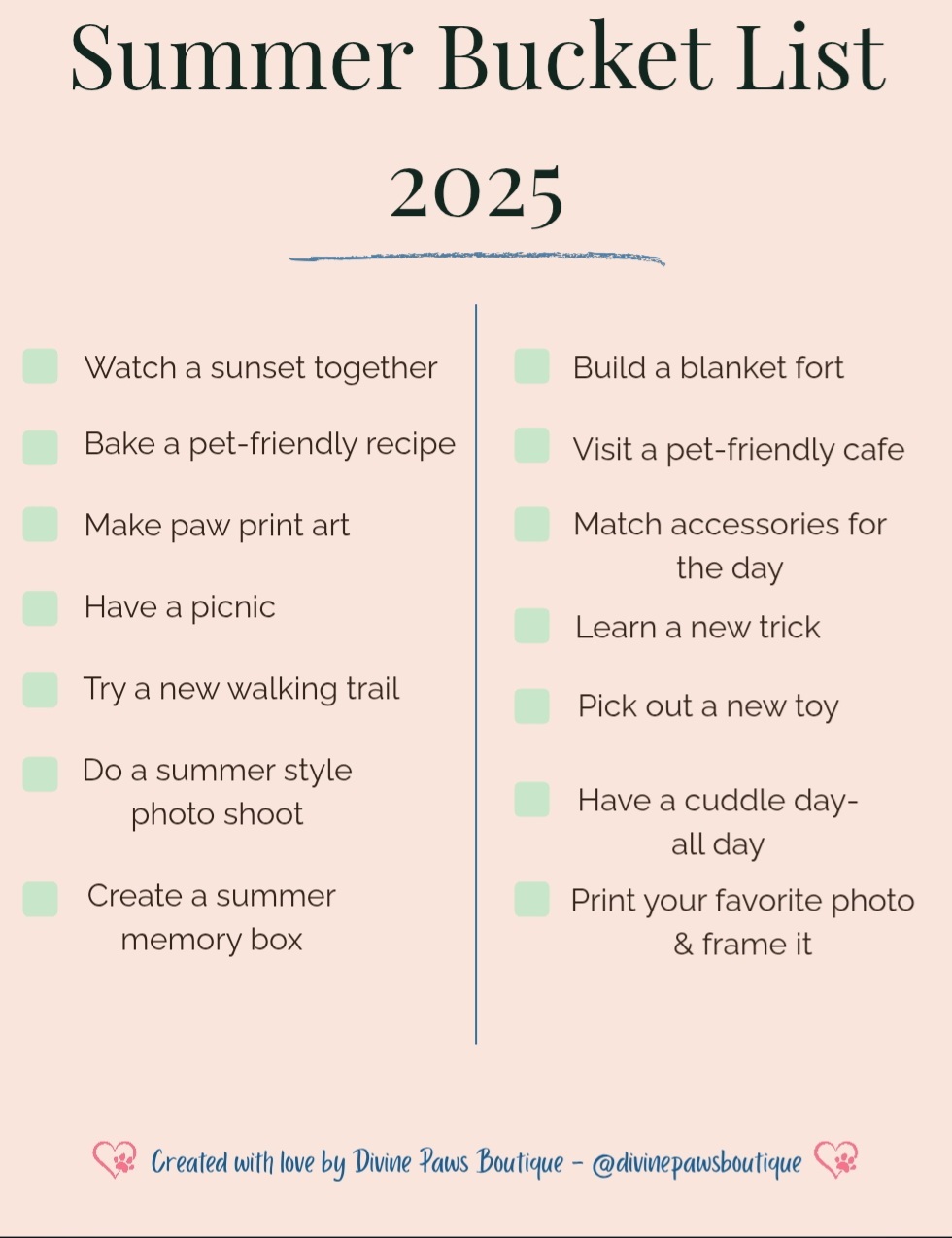 Summer Pet Bucket List - Free Fun Printable for Pet Parents & Pets