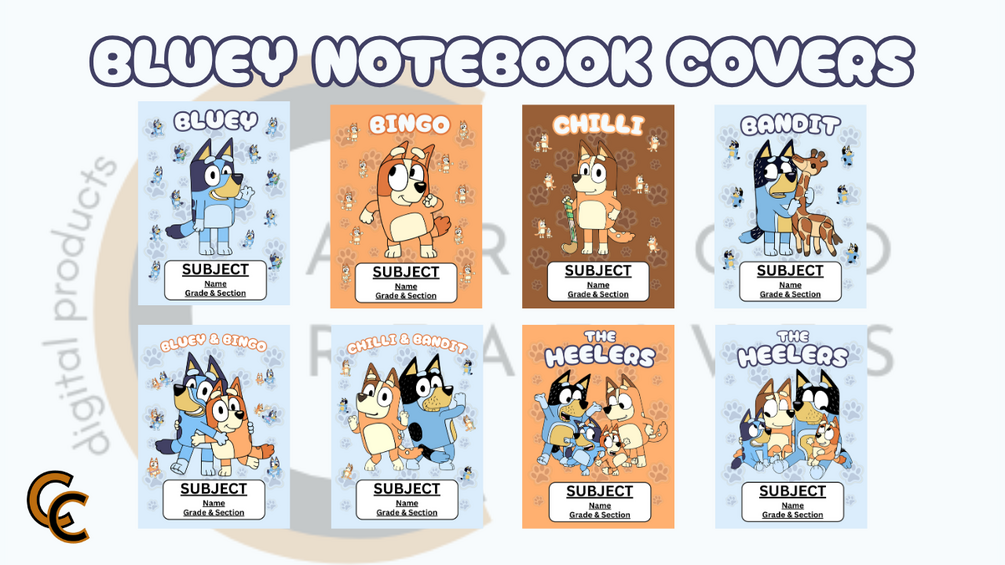 8 BLUEY designs notebook cover for kids