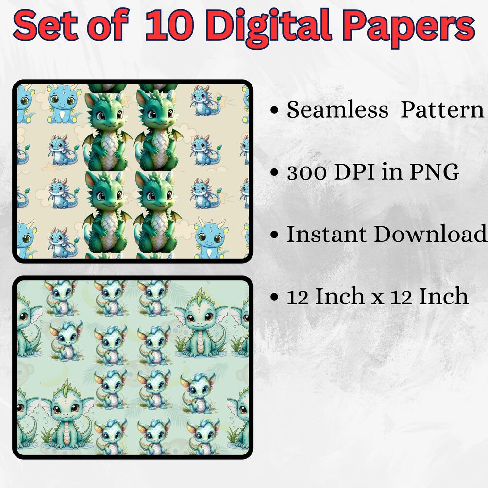 Cute Dragon Digital Seamless Pattern Texture,Digital Download,Journal ...