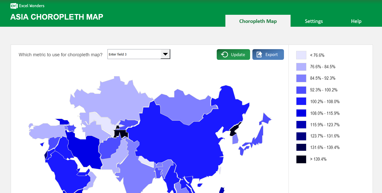 Asia Choropleth Map Excel Template | Excel Wonders