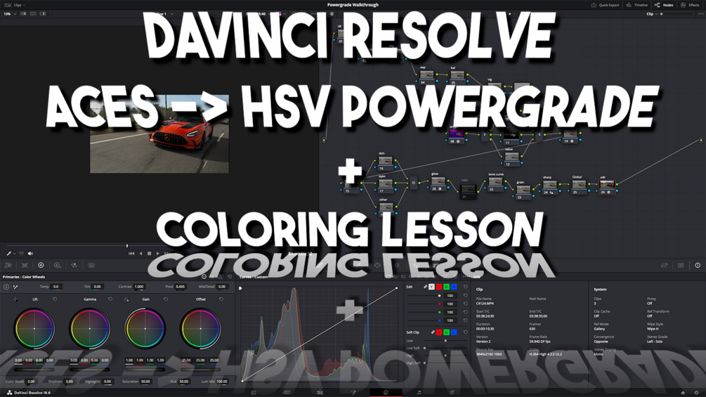 DaVinci Resolve ACES -> HSV Powergrade + Coloring Lesson (40+ mins)