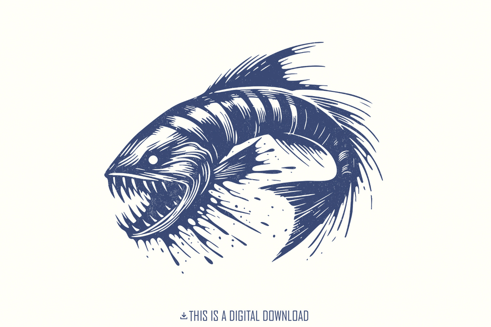 Deep-Sea Monster Fish PNG, Vintage Horror Marine Art, Spooky Ocean ...