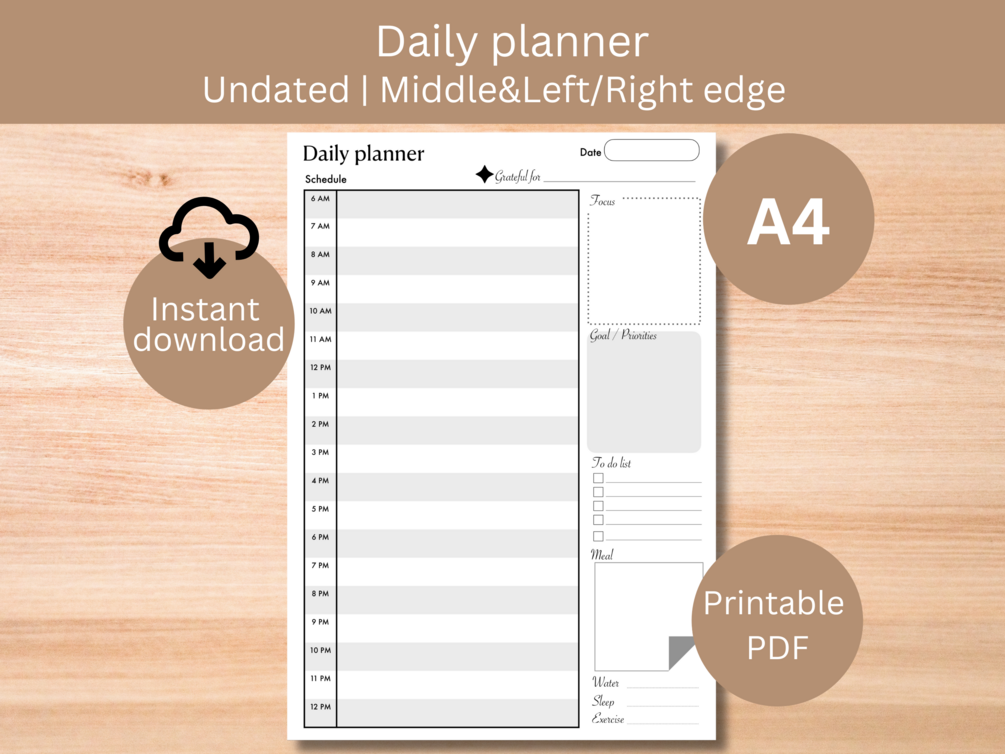 Daily Planner, Daily Schedule, Undated Daily Planner, Digital planner ...
