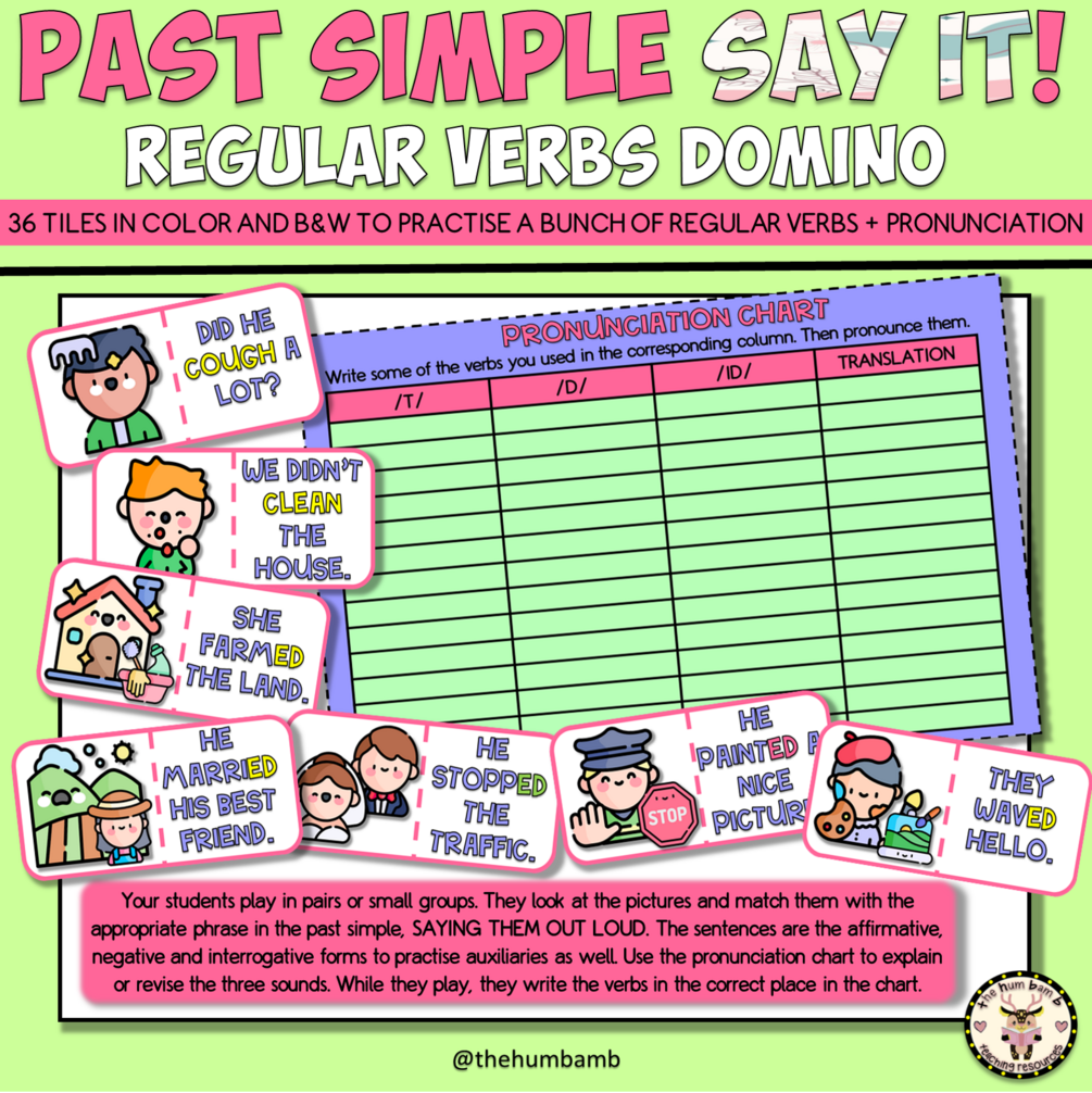 PAST SIMPLE REGULAR VERBS PRONUNCIATION DOMINO GAME AND CHART