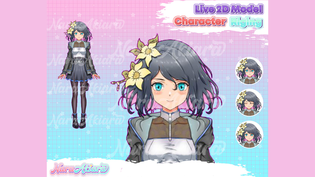 Vtuber Model and Rigging Anime Emo Girl with Pink Navy Hair Premade ...